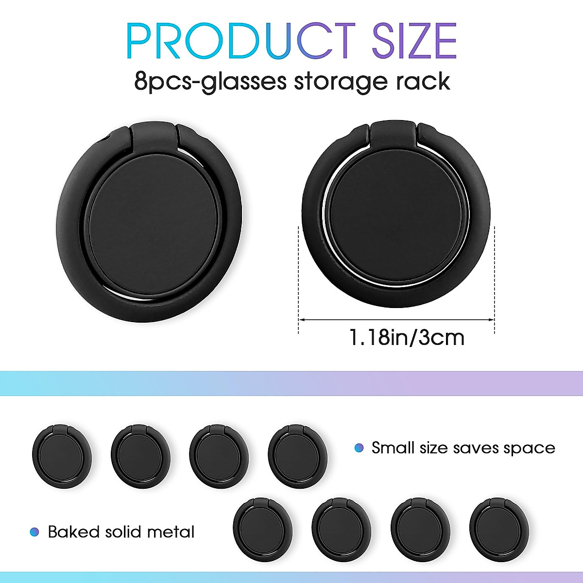 Hariendny 8 Pack Sunglasses Organizer Wall Mounted Sunglasses Holder Wall Hanging Glasses Organizer Eyeglass Holder (Black)