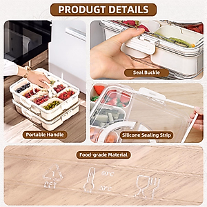 Snackle Box Charcuterie Container- Divided Serving Tray with Lid and Handle- Clear Plastic Portable Snack Box with 8 Compartment for Fruit, Veggie, Candy, Nuts, Picnic, Travel, Entertaining, Party…