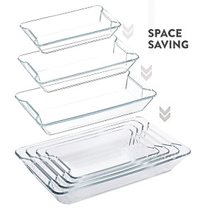4-Piece Rectangular Glass Casserole Dish Set - Modern Design, Grip Handles, Nesting Storage