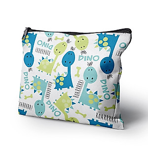 Cafl Cute Dinosaur Makeup Bag Cute Dino Make Up Bag Zipper Cosmetic Pouch Large Toiletry Bag Travel Linen Make Up Organizer for Purse for Women 10×8Inch