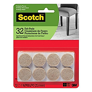 Scotch Felt Pads, Felt Furniture Pads for Protecting Hardwood Floors, Round, 32 Pads & Felt Pads, Felt Furniture Pads for Protecting Hardwood Floors, Square, Beige, 1 in. x 1 in, 16 Pads
