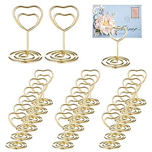Gjinxi 20PCS Table Number Holders, Place Card Holders, Mini Table Card Holders Photo Holders for Tables, Picture Holder for Tables, Cards Stand with Heart Shaped Clip for Wedding, Photos, Memo Notes