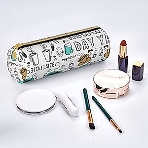 ASEELO Delicious Coffee Pencil Case Pencil Pouch Black Pencil Bag PU Leather Pen Case Big Capacity Pencil Case,for Pens, Markers, Makeups, Change, Coins