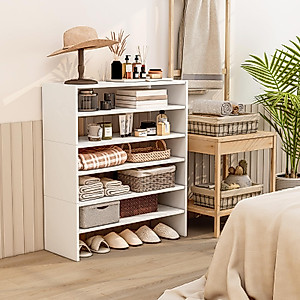 Tangkula Stackble White Shoe Rack, 6-Tier Space Saving Corner Shoe Shelf for 18 Pairs, 3-in-1 Adjustable Vertical Shoe Stand for Front Door Entryway (1, White)