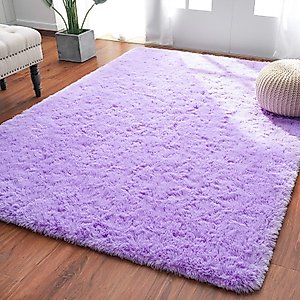 Softlife Ultra Soft Fluffy Area Rugs for Bedroom, Girls and Boys Room Kids Room Nursery Rug, 4 x 5.3 Feet Shaggy Fur Indoor Plush Modern Floor Carpet for Living Room Christmas Decor, Purple