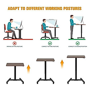 ANQWD 28" Height Adjustable Rolling Desk with Mouse Pad, Mobile Standing Desk Laptop Stand Desk Rolling Cart, Height Adjustable from 29.52" to 44.8" (Walnut)