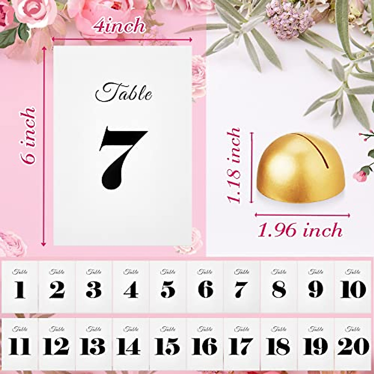 20 Pieces Table Number Cards Round Table Number Stands Modern Cursive Table Number 1-20 for Wedding Reception Anniversary Party Restaurant Events 4 x 6 Inches(Gold)