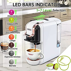 Compact Coffee Maker for Single Pods, HiBREW 5-in-1 Espresso Machine for Kcup*/Nes* Original/DG*/ESE Pod/Espresso Powder Compatible, Cold/Hot Mode, 20 oz Removable Reservoir, LED Bars Indicator,19 Bar