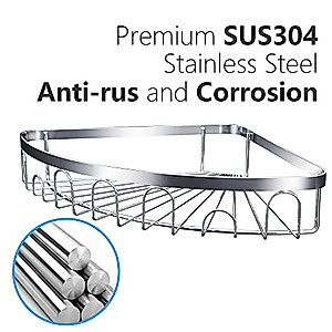 AJayHao 2-Pack Corner Shower Caddy Shelf With Inside Hooks, Wall Mounted Rustproof Bathroom Organizer Basket, No Drilling Traceless Adhesive,304 Stainless Steel Storage Rack.