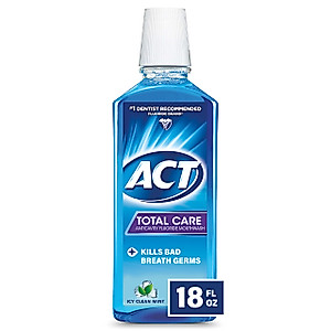 ACT Total Care Anticavity Fluoride Mouthwash 18 fl. oz. 3pk Kills Bad Breath Germs, Icy Clean Mint