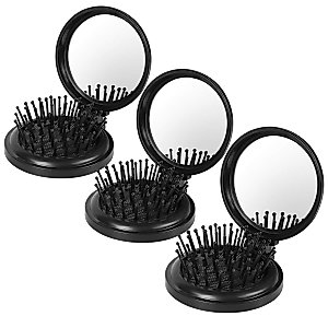 3PCS Folding Travel Hair Brush with Mirror, Mini Comb/Wet Brushes, Compact Purse Pocket Hair Massage Combor for Women and Girls