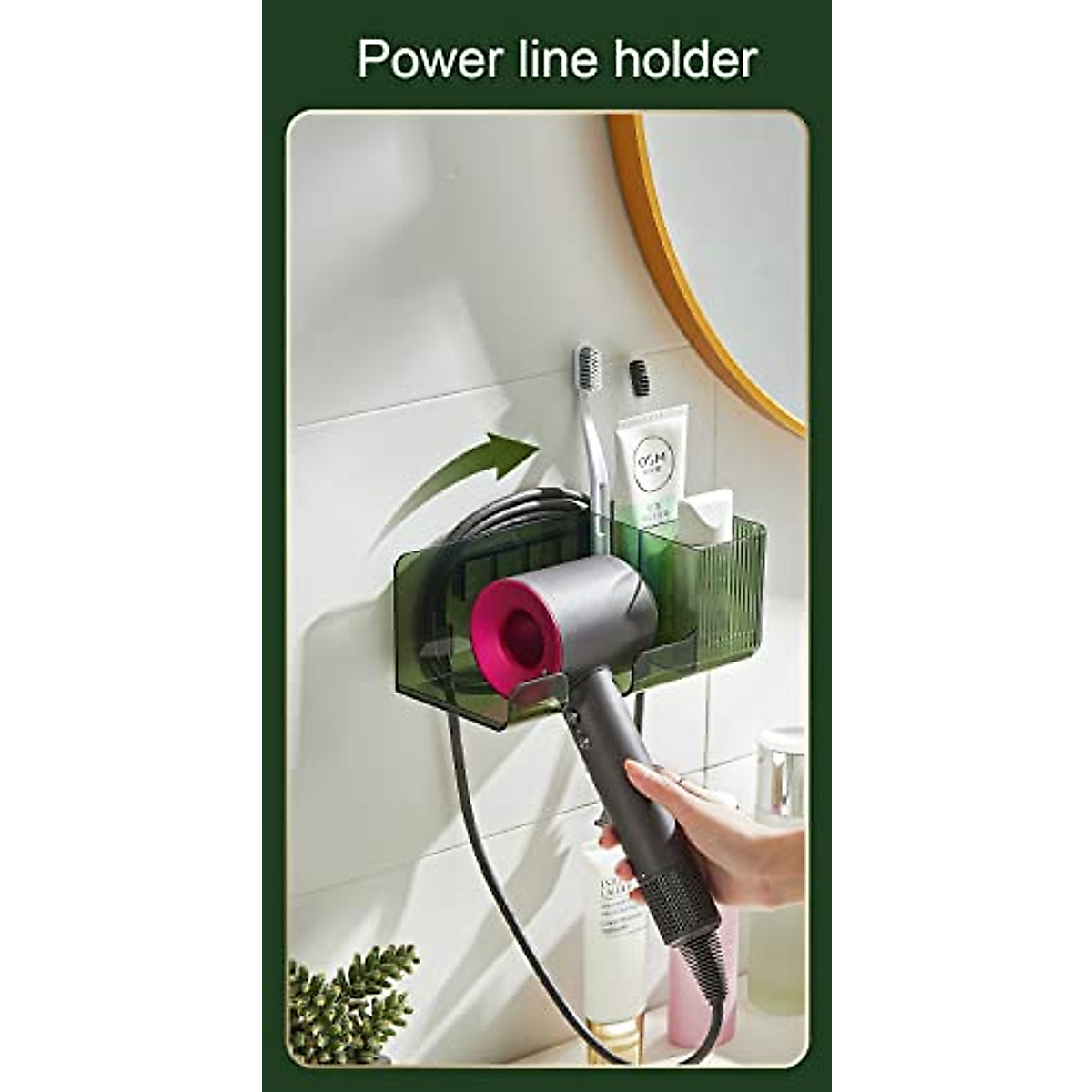 Jaugufiy Hair Dryer Wall Mount Holder with Comb Holder for Most Hair Dryer for Dyson Hair Dryer (Green)