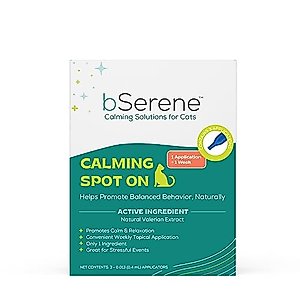 bSerene Valerian Calming Spot On for Cats 3 Applications Convenient Weekly Topical Natural Valerian Extract, Promotes Calmness and Relaxation