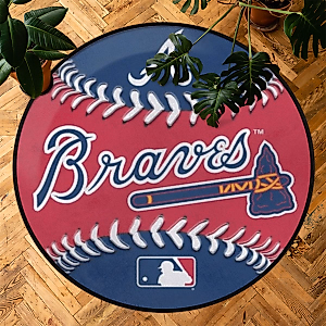 Braves Baseball Rug 3ft /36.2inch Round Area Rug Non-Slip Absorbent Carpet Adult Kids Ball Circle Rugs for Bedroom Living Room Nursery Sofa Home Decor