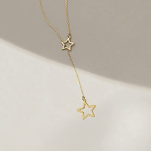 GELIN Star Pendant Y Necklace in 14k Solid Gold Lariat Necklaces for Women