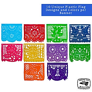 Mexican Party Banners (5 Pack with 10 Plastic Flags per Banner) - Mexican Themed Party Decorations - Papel Picado Mexicano Para Fiesta - Mexican Fiesta Party Decorations - Mexican Décor