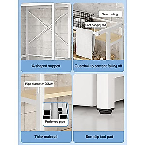 Over The Washer and Dryer Storage Shelf, Bathroom Space Saving Organizer Rack with Clothes Hanging Rod Rail, Balcony Towel Rack Handbag Rack, Bathroom Organization Space Saving Shelving Units