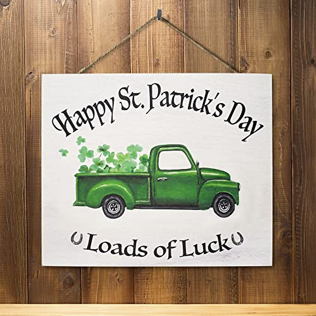 JennyGems St Patricks Day Decorations Front Door Decor, Shamrocks Truck Farmhouse St Patricks Day Decor, Happy St Patrick's Day 10x12 Hanging Wooden Sign, Made in USA