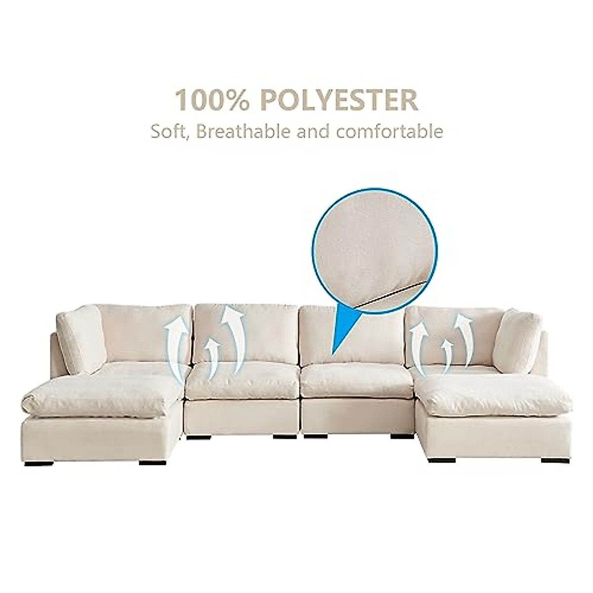 Eafurn Sleeper Bed Modular Sectional Reversible Chaise, Modern U-Shaped 6-Seat Corner Moveable Ottoman,Free Combination Down Filled Soft Sofa & Couch for Living Room,Home,Office, Beige 129