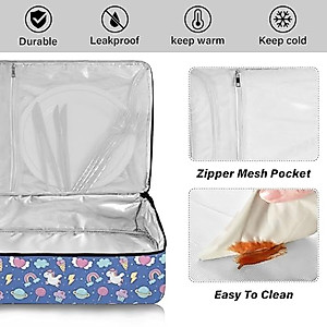 Kcldeci Insulated Thermal Food Carrier Insulated Casserole Carrier for Hot or Cold Food,Cute Unicorn Magic Fairytale Pony with Rainbow Insulated Tote Bag for Potluck Cookouts Parties Picnic,Lasagna Lu