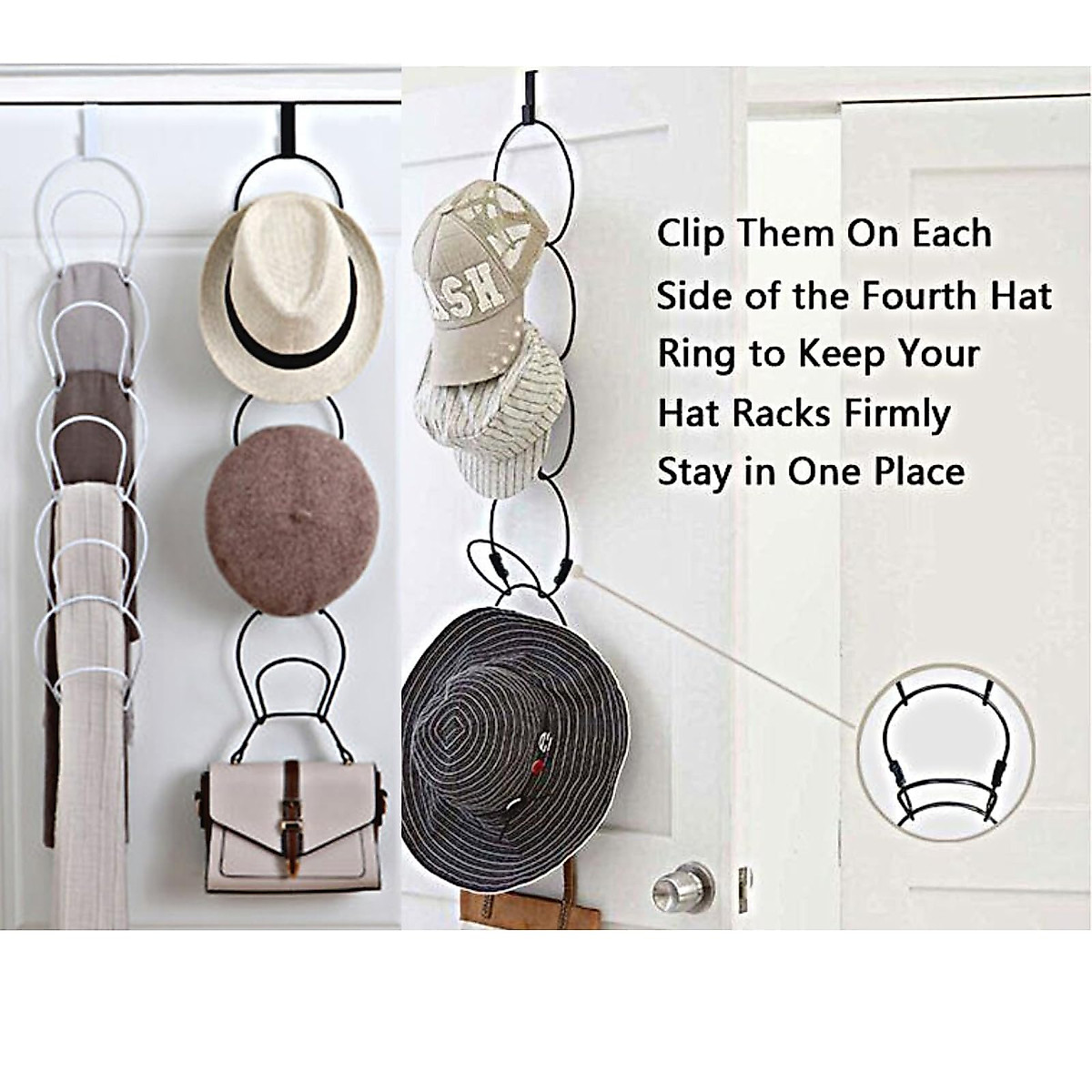 LINFIDITE 10 Pack Hat Rack Hanger Holder Organizer Closet Hanging Baseball Cap Display Storage Rack for Scarves Handbags Towels Clothes Ties Over Door Wall Mounted w Hanging Hook Black