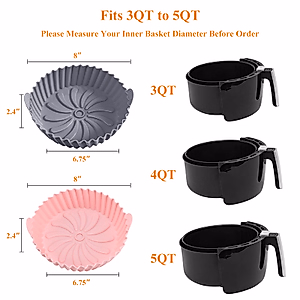Stron-Dura 2 Pack Air Fryer Liners for 3 to 5 QT, Air Fryer Silicone Liners, reusable air fryer liners, (grey + pink, 2)