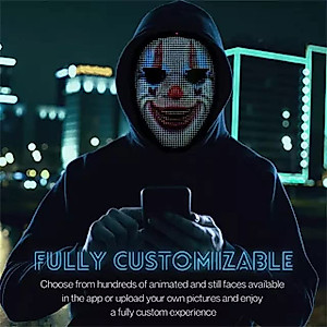 TrendyNow365 Rechargeable LED Halloween Mask with Bluetooth, Programmable with Shining Mask App, Face Changing Cosplay, Party, Christmas