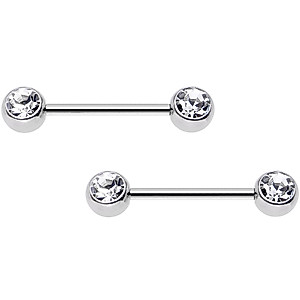 Body Candy Steel Clear Accent Double Front Ball Barbell Nipple Ring Set of 2 14 Gauge 5/8"