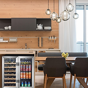 Lanbo Wine Cooler Refrigerator, 30 Inch 33 Bottle and 70 Can Under Counter Beverage Fridge with Stainless Steel Glass Door, Safety Lock and Digital Memory Touch Control