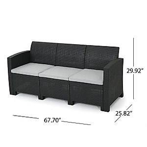 Christopher Knight Home Jacksonville Outdoor Faux Wicker Rattan Style Chat Set with Water Resistant Cushions, 4-Pcs Set, Charcoal / Light Grey