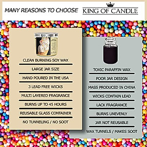 King of Candle - Vanilla Waffle Cone Candle | Large 3 Wick Highly Scented Soy Wax/Long Lasting/Vanilla Bean Ice Cream Scented Candle | 14 oz + Decorative Lid