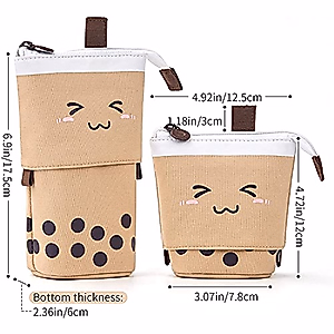 Pencil Case Standing Pen Holder Telescopic Makeup Pouch Pop Up Cosmetics Bag Stationery Office Organizer Box for Students Unsex Adults (Brown)