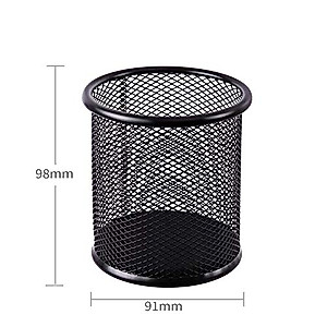 Black Pen Holder Cup for Desk, Pencil Cup Holder, Black Wire Mesh Pen Cup for Desk Office Pen Organizer