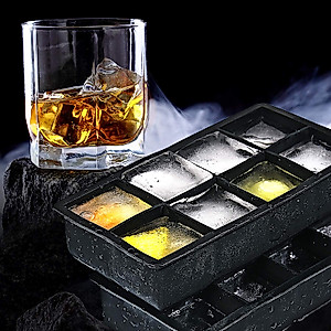 Ice Cube Trays Large Size Silicone Square Ice Cube Molds for making 8 Giant Ice Cubes for Whiskey and Cocktails, Keep Drinks Chilled, Reusable and BPA Free 2 Pack
