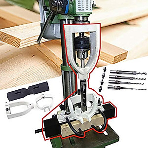 CHUNILLE Square Hole Chisel and Bit Machine Set, Mortising Kit Woodworking Bench Drill Joint Mortise Square Hole Drilling Set of Bench Drill with 4 Bits
