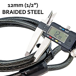 Lumintrail 12mm (1/2 inch) Heavy-Duty Security Cable, Vinyl Coated Braided Steel with Sealed Looped Ends (4', 7', 10', 15' or 30') (7-FT)