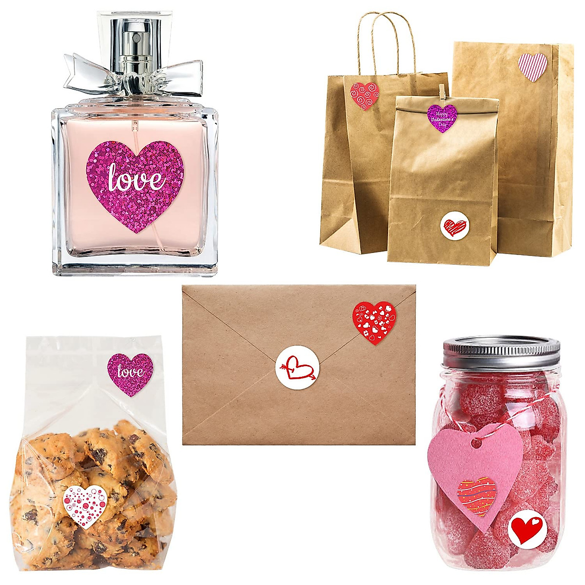 Partywind 2000 PCS Valentine's Day Stickers, Happy Valentines Conversation Heart Stickers for Envelope/Crafts for Kids Classroom, Love Stickers for Party Decorations (4 Rolls)