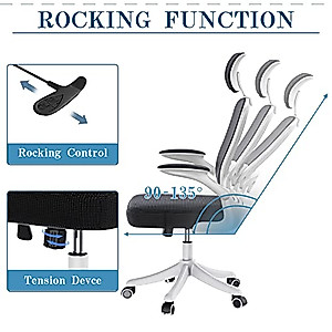 ZXBEER Office Chair Ergonomic Desk Chair Lumbar Support Height Adjustable Computer Chair with Flip-up Armrests, Mesh High Back, and 360° Rocking Function Swivel Task Chair for Home Office