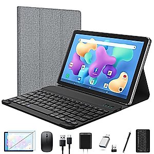 Tablet 2023 Newest Android Tablet 10 inch, Octa-Core 5G WiFi Tablet with Keyboard, 128GB + 4GB + 1TB Expandable Storage, Large Touch-Screen Tablet, 13MP Dual Camera/Bluetooth/GPS/HD Display/Mouse/Case