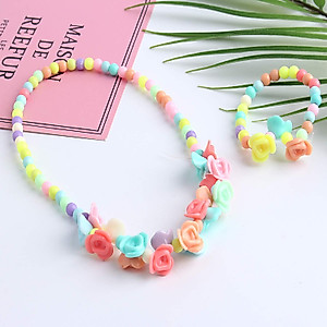 Hicdaw 18PCS Toddler Necklace Beaded Bracelet Stretch Costume Princess Necklace for Little Girls Play Jewelry Bracelet Set Dress Up Party Favors Gift Kids Jewelry for Girls