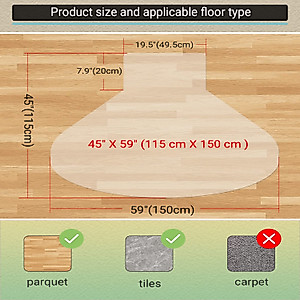Raoot Office Chair Mat for Hardwood and Tile Floors for Hard Floor use at Workstations and Large Desks and Large Computer Tables - 45 x 59 inch L & U Shaped Desk Floor Mat
