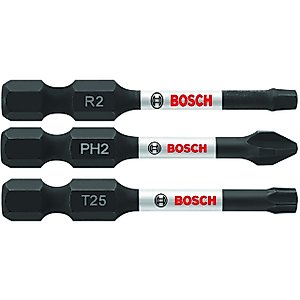BOSCH ITV203 3-Piece 2 In. Impact Tough Screwdriving Power Bits Mixed Set Including PH2, SQ2, T25 Bits