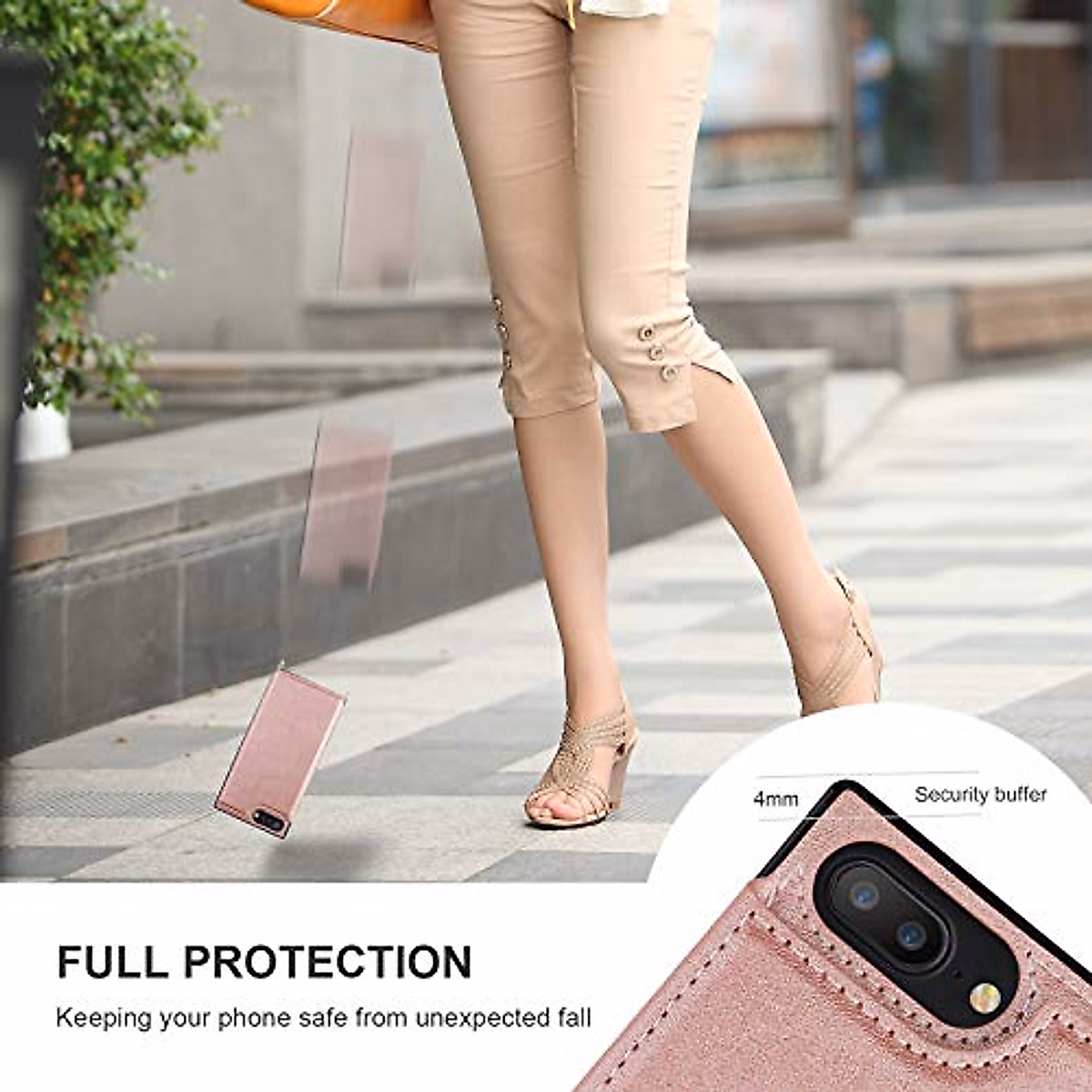 Bocasal Crossbody Wallet Case for iPhone 7 Plus/8 Plus Credit Card Holder PU Leather Kickstand Shockproof Detachable Cross Body Strap Lanyard Magnetic Closure 5.5 inch(Rose Gold)