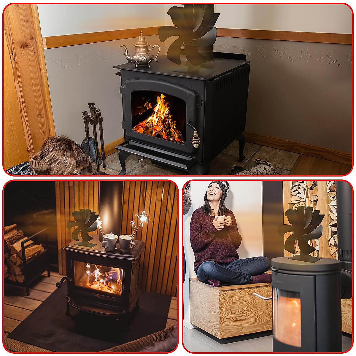 cermug Wood Stove Fan Heat Powered, Upgrade Silent Operation 6 Blades Fireplace Fans Eco Fan for Home Wood/Log Burner/Fireplace
