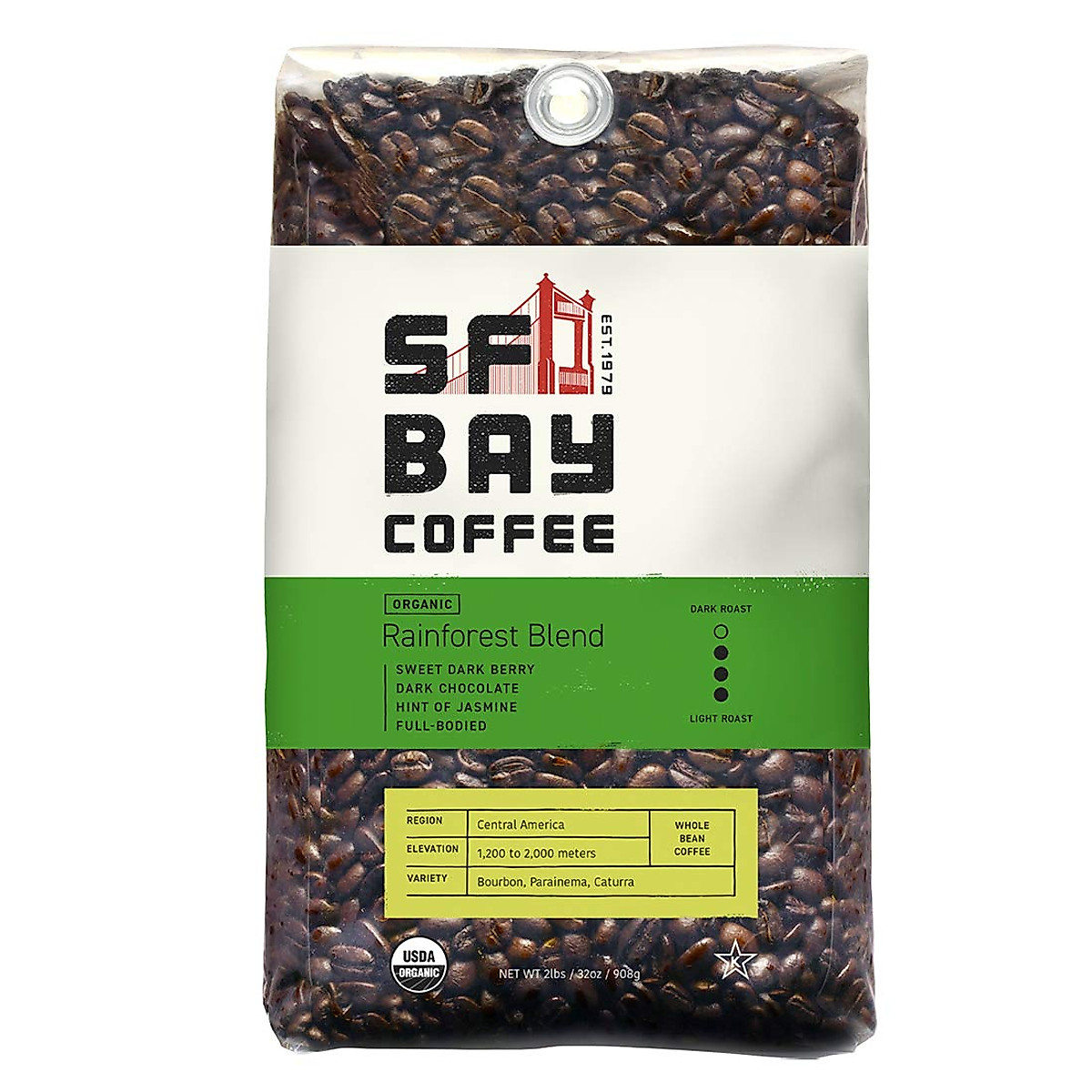 San Francisco Bay Whole Bean Coffee - Organic Rainforest Blend (2lb Bag) and Fog Chaser (2lb Bag), Medium Dark Roast