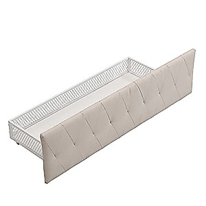 MERITLINE Full Size Metal Bed, Platform Bed Frame with Upholstered Headboard and Footboard, Platform Bed with Drawer Storage No Box Spring Needed ( Beige)