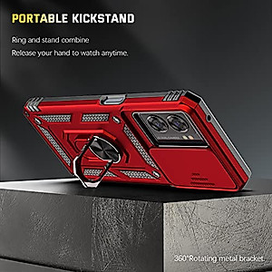 OnePlus Nord N300 5G Heavy Duty Armor Case + Tempered Glass, Shockproof Rugged Military Grade with Kickstand & Lens Protector - Red