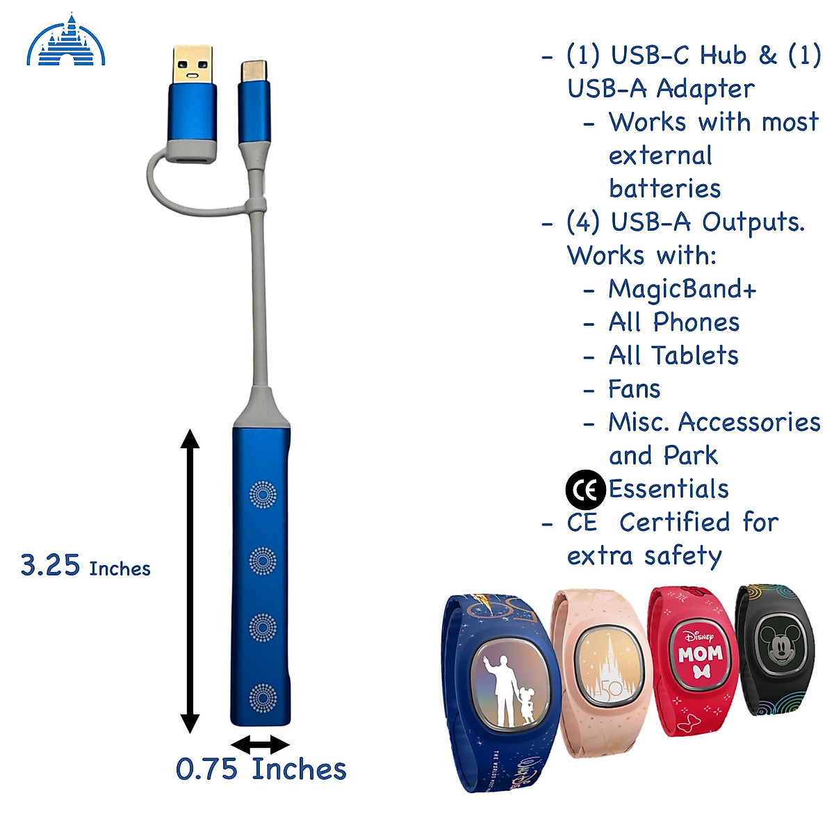 Kaizen Kreations MultiCharger for MagicBand+, MagicBand +, Magic Band Compatible with FuelRod & Other External Battery. Disneyland Accessories for Trip to Disney World Cruise (USB-A & USB-C, 1-Pack)