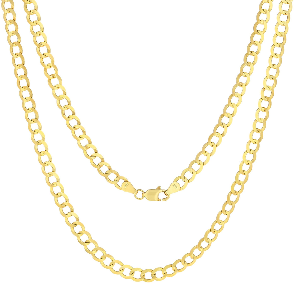 Nuragold 10k Yellow Gold 5mm Solid Cuban Curb Link Chain Pendant Necklace, Mens Womens Jewelry 16" 18" 20" 22" 24" 26" 28" 30"