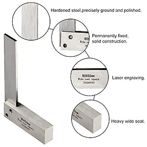 Machinist Square Precision Engineer Wide Seat Square 90 Right Angle Ground Hardened Steel Angle Ruler 3.2 x 2 Inch